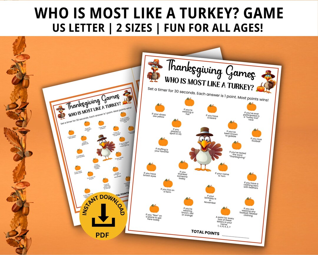 Who is Most Like a Turkey, Thanksgiving Games, Friendsgiving Game ...