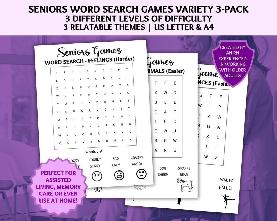Seniors Word Search, 3-game Bundle, Seniors Brain Games, Ice Breaker ...