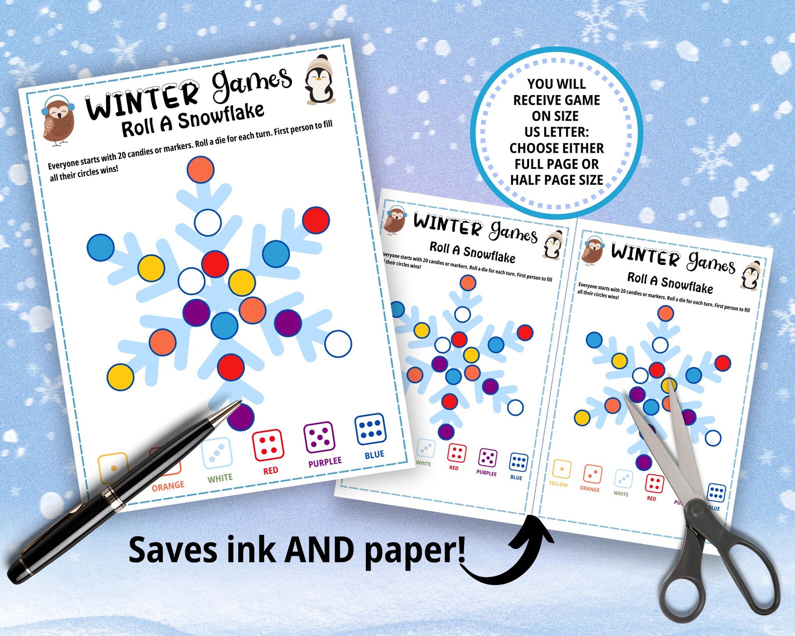 Roll a Snowflake Dice Game, Winter Games, Wintertime Games, Candy Dice ...
