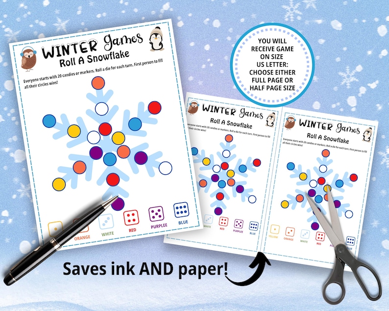 Roll a Snowflake Dice Game, Winter Games, Wintertime Games, Candy Dice ...