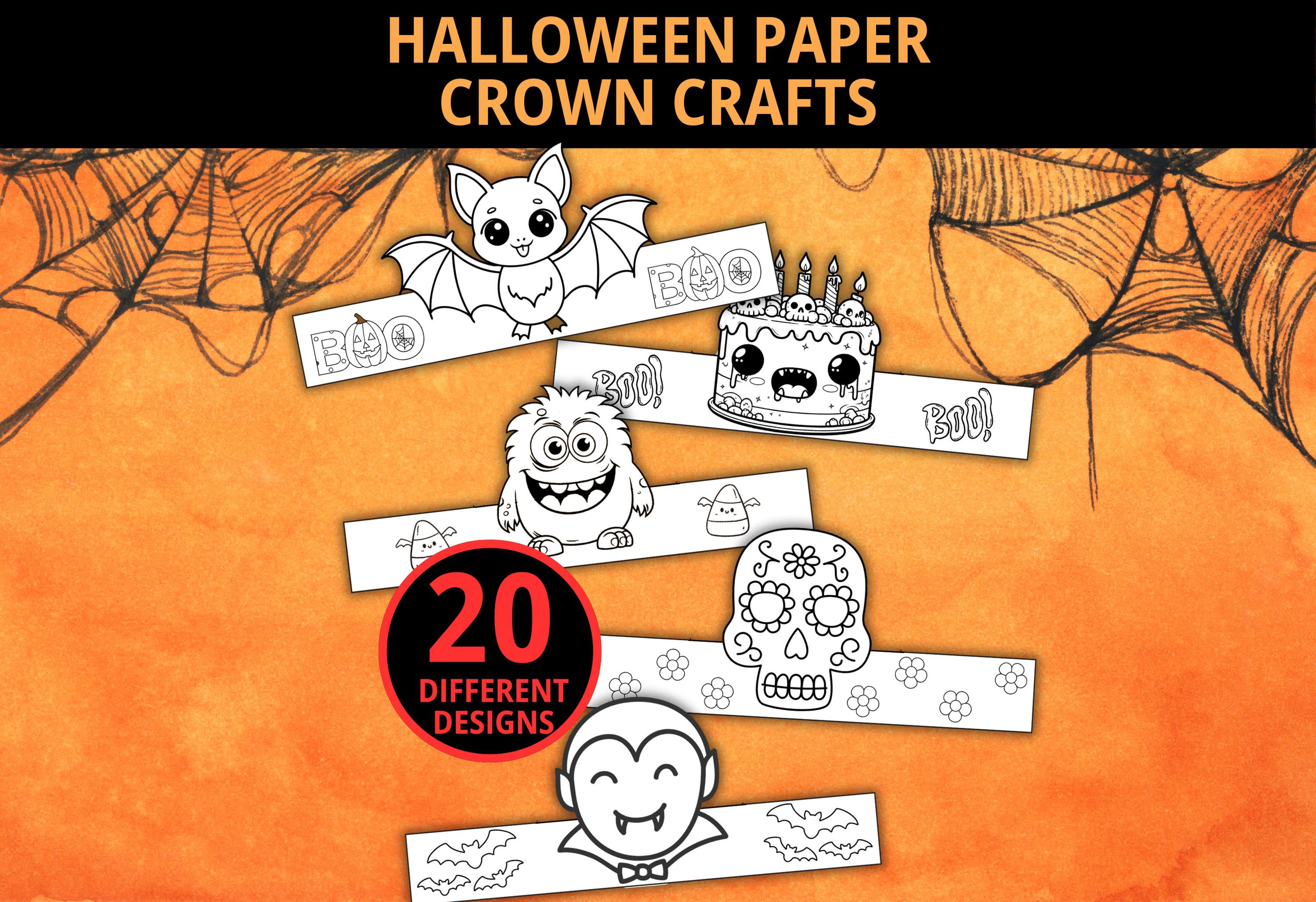 Halloween Paper Crowns, Halloween Coloring Craft, Halloween Party ...