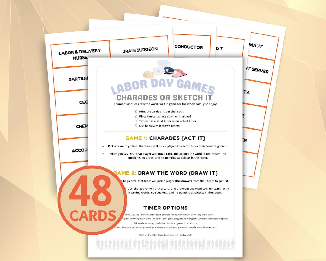 Labor Day Charades, Drawing Game, Labor Day Games, Labor Day Party ...