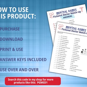 Fictional Doctors Matching Game, Medical Trivia, TV Doctors, Medical ...