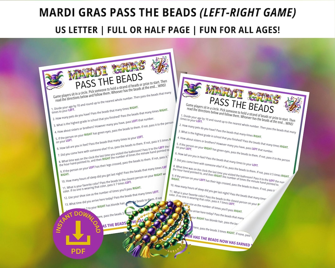 Mardi Gras Pass the Beads, Mardi Gras Games, Mardi Gras Party Games ...