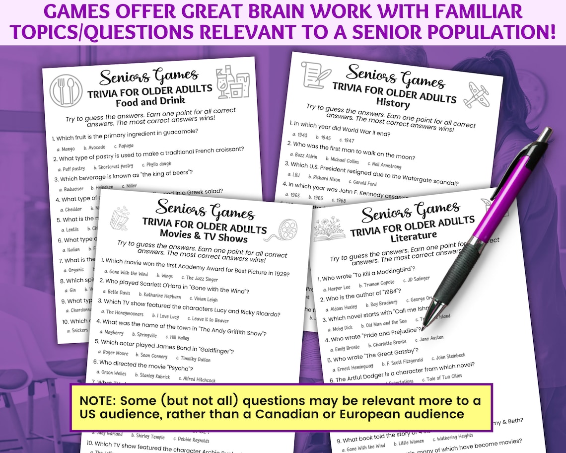 Trivia for Seniors Game, Ice Breaker Game, Dementia Activities ...