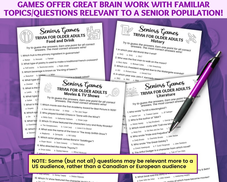 Trivia for Seniors Game, Ice Breaker Game, Dementia Activities ...