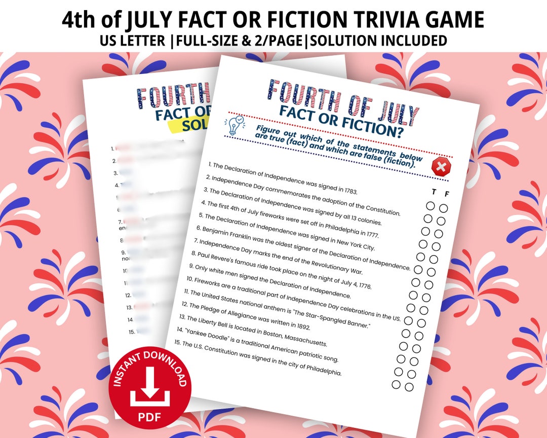 4th of July Fact or Fiction Trivia Game, Fourth of July Games ...