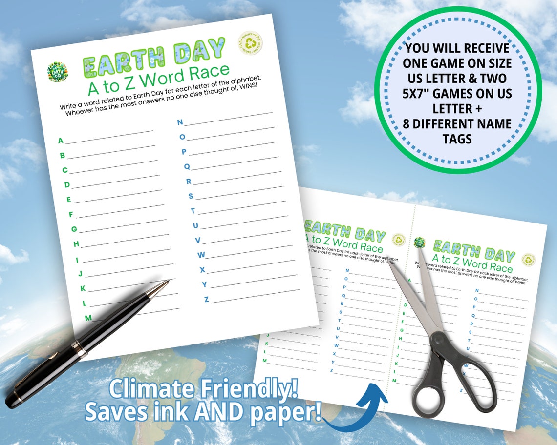 Earth Day A to Z Word Race, Earth Day Games, Family Game Night, Office ...