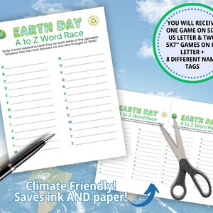 Earth Day A to Z Word Race, Earth Day Games, Family Game Night, Office ...