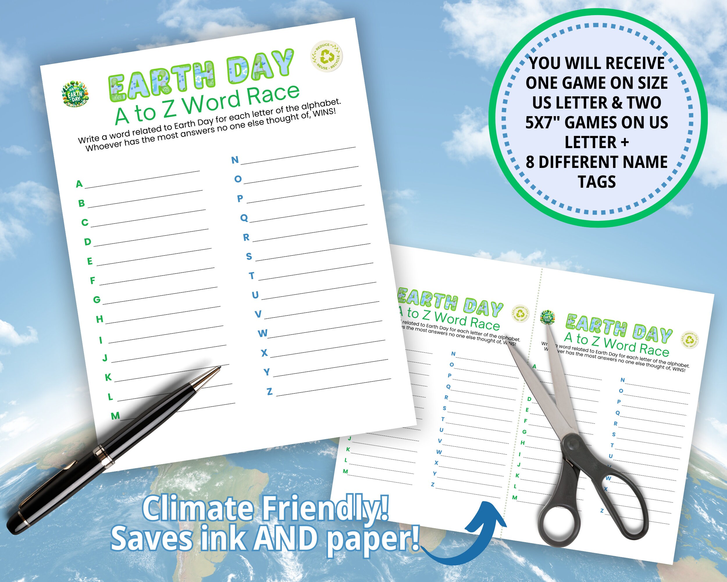 Earth Day A to Z Word Race, Earth Day Games, Family Game Night, Office ...