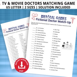 Fictional Doctors Matching Game, Medical Trivia, TV Doctors, Medical ...