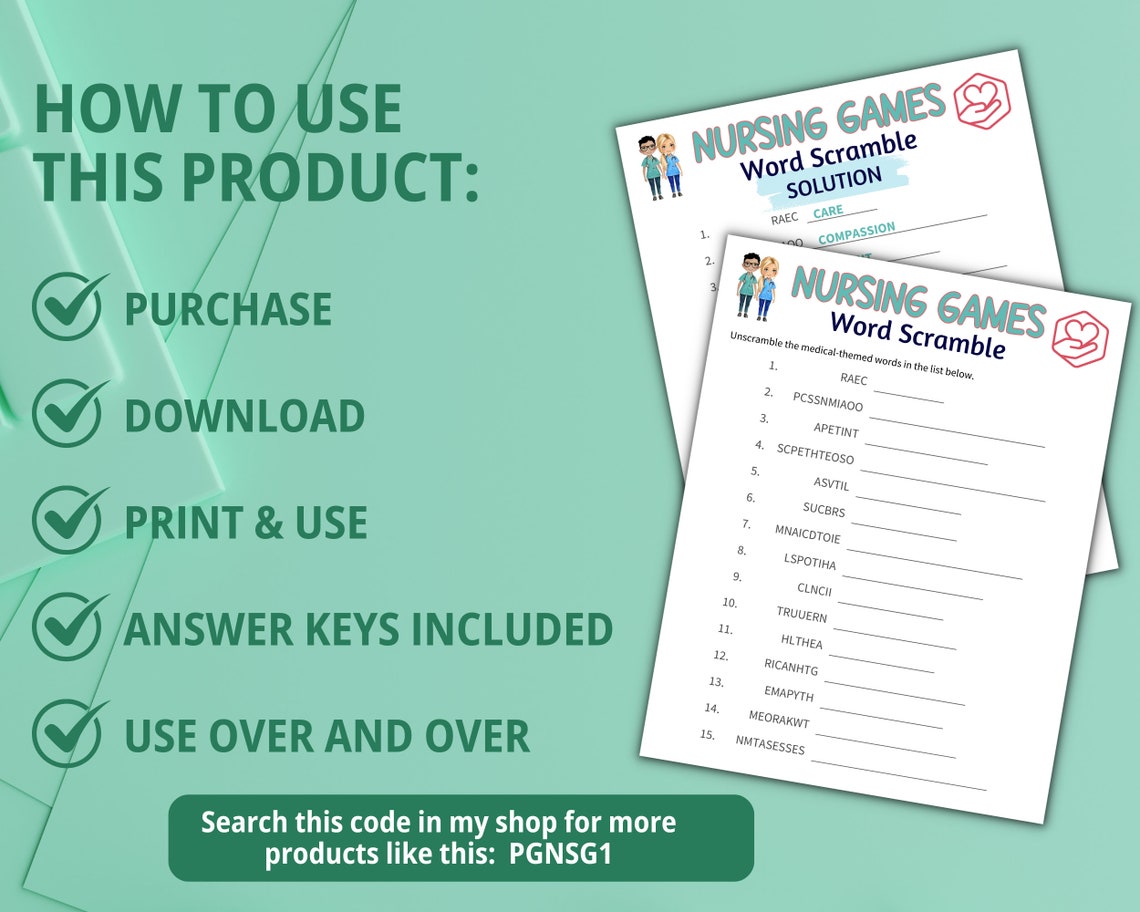 Nursing Word Scramble, Nursing Games, Nurse Games, Hospital Party Games ...