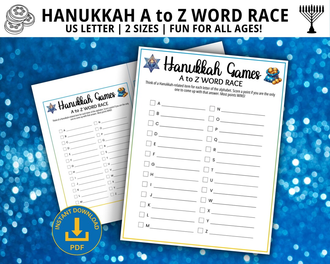 Hanukkah A to Z Word Race, Hanukkah Games, Hanukkah Word Game, Hanukkah ...