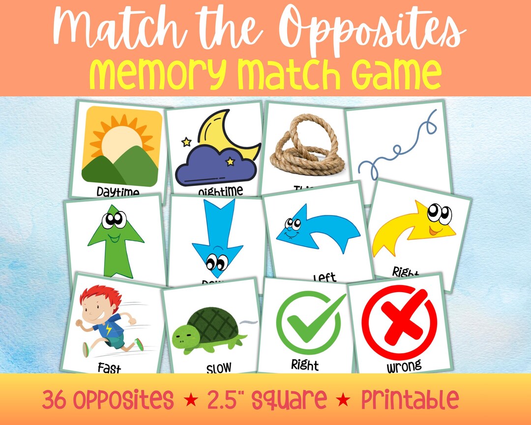 Opposites Memory Match, Opposites Memory Match Game, Memory Matching ...