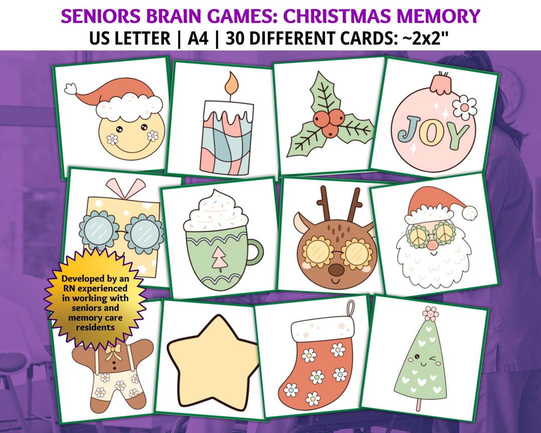 Christmas Memory Matching Game, Seniors Brain Games, Dementia Games ...