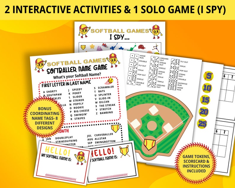 Softball Games Bundle, Softball Party Games, Family Game Night, Office ...
