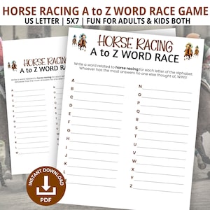 Horse Racing A to Z Word Race Game, Horse Race Game, Family Game Night ...