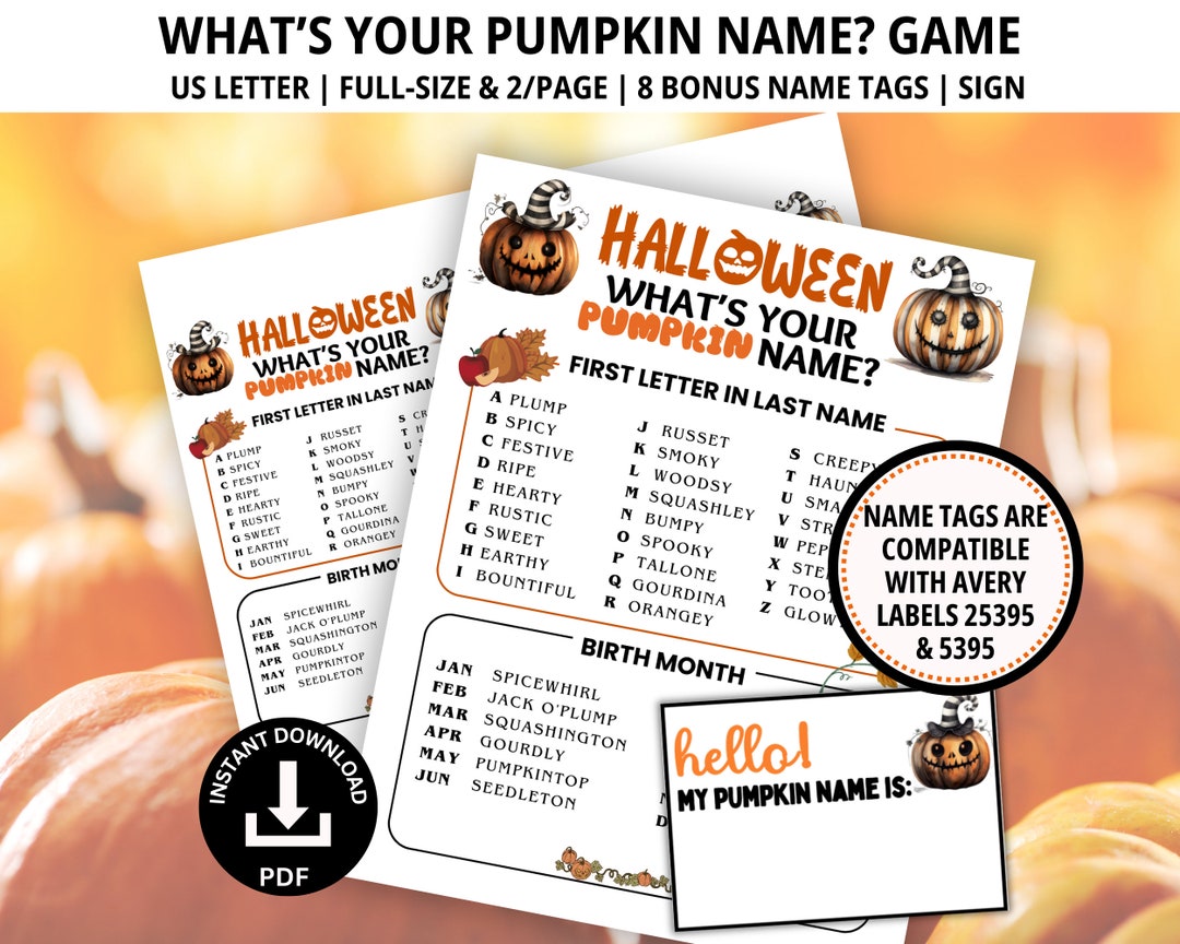 Whats Your Pumpkin Name, Pumpkin Name Game, Halloween Name Game, Whats ...