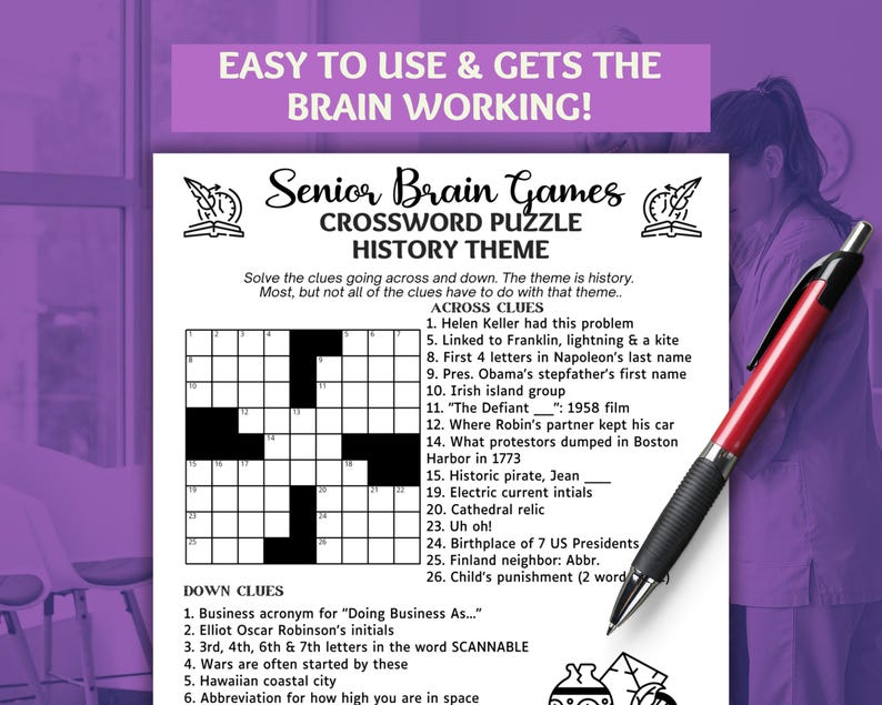 Crossword Puzzles for Seniors, Puzzles for Seniors, Dementia Activities ...