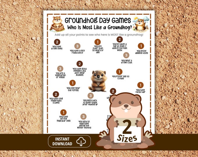 Who is Most Like a Groundhog Game, Punxsutawney Phil Printable Games ...