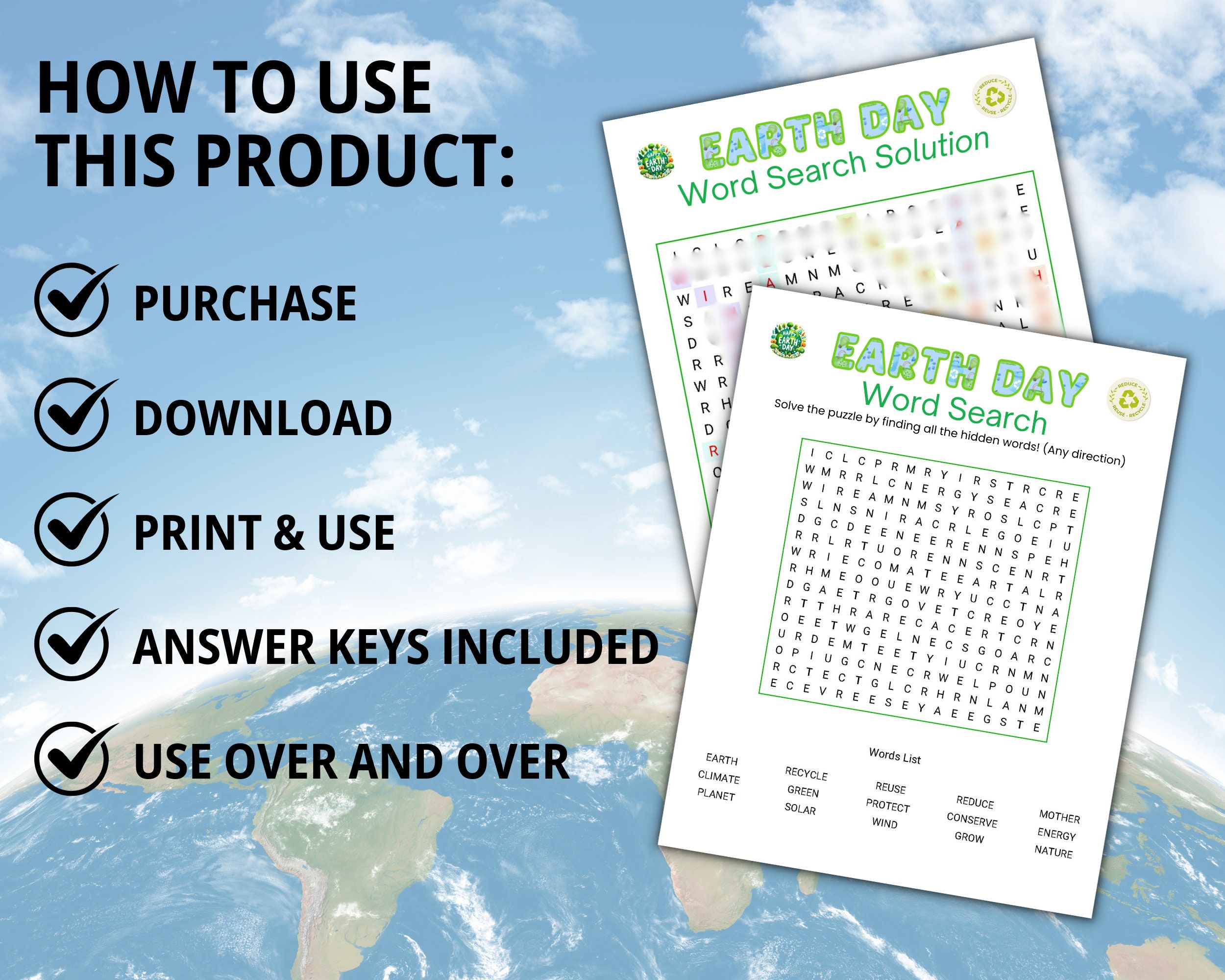 Earth Day Word Search Game, Earth Day Game, Family Game Night, Word ...