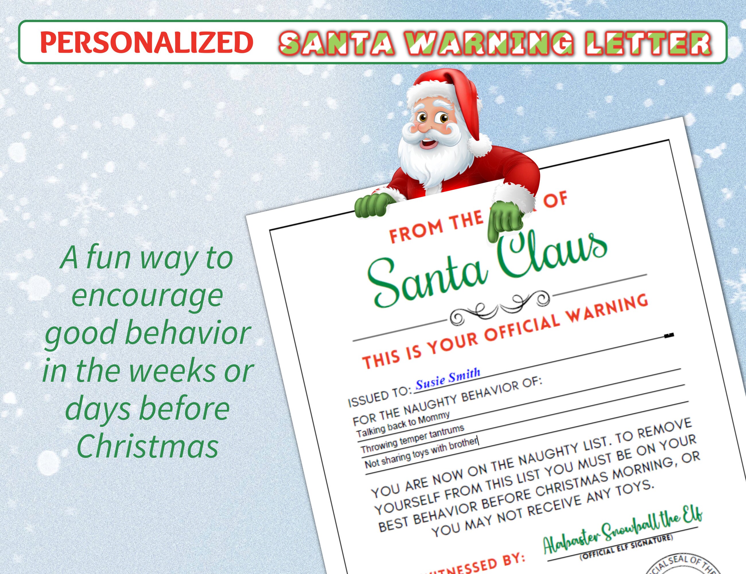 Editable and Printable Warning Letter From Santa in a Fillable PDF ...