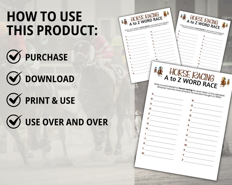 Horse Racing A to Z Word Race Game, Horse Race Game, Family Game Night ...
