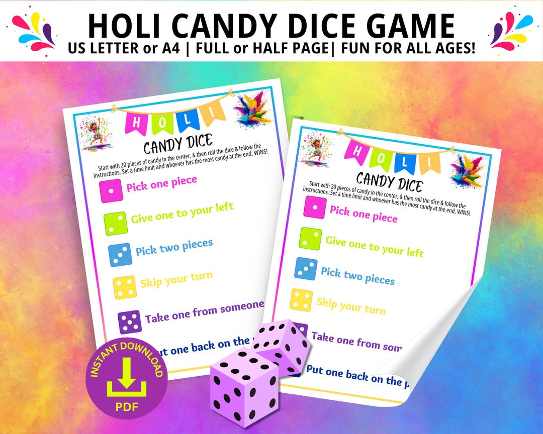Holi Candy Dice Game, Holi Games, Holi Party Games, Family Game Night ...