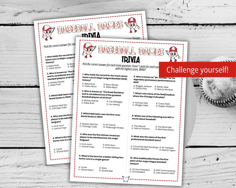Baseball Trivia, Baseball Party Games, Family Game Night, Baseball ...