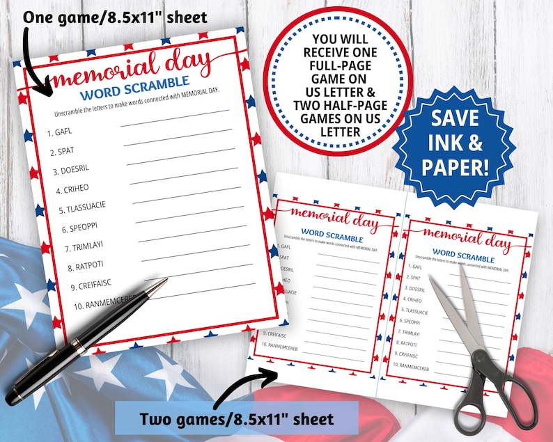Memorial Day Word Scramble Game, Patriotic Word Game, Memorial Day ...