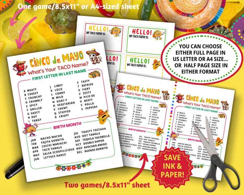 Whats Your Taco Name Game, Cinco De Mayo Games, Fiesta Party, Fiesta ...
