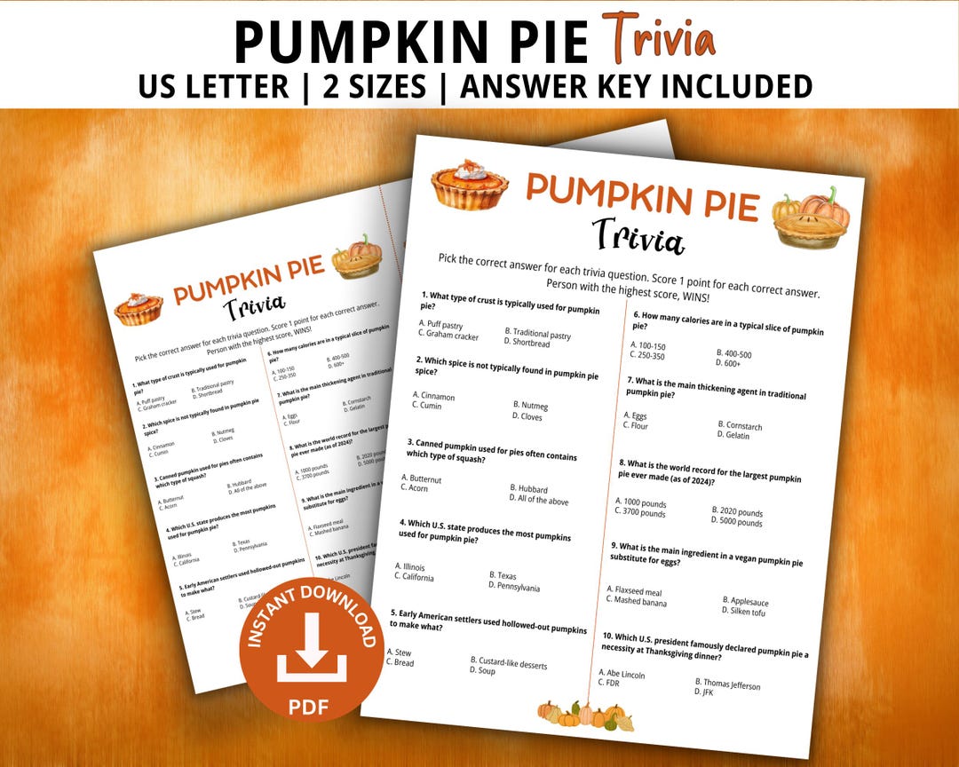 Pumpkin Pie Trivia Game, Pumpkin Pie Games, Pie Party, Thanksgiving ...