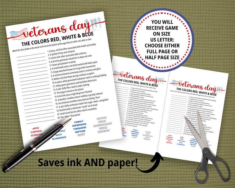 The Colors Red White and Blue, Matching Game, Veterans Day Games ...