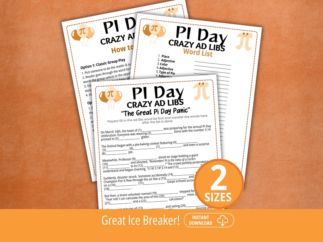 Pi Day Game, Crazy Ad Libs, Fill in the Blanks Game, Math Pi Day, Math ...