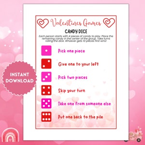 Valentines Candy Dice Game, Printable, Valentine Party Game, Valentines ...
