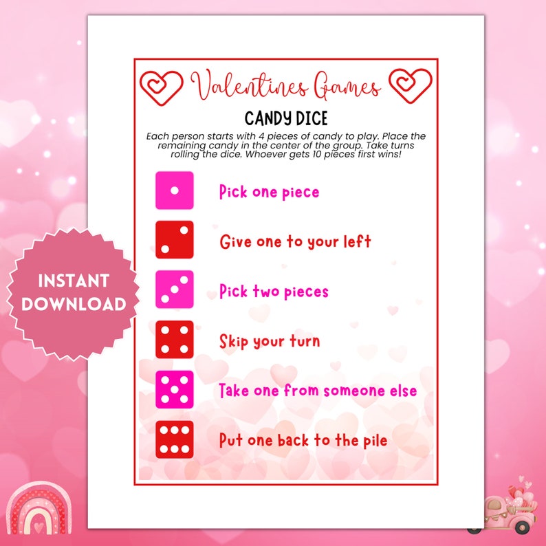 Valentines Candy Dice Game, Printable, Valentine Party Game, Valentines ...