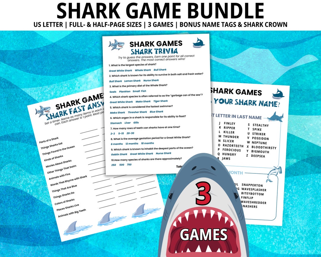 Shark Games Bundle, Shark Games, Shark Birthday Party, Birthday Games ...