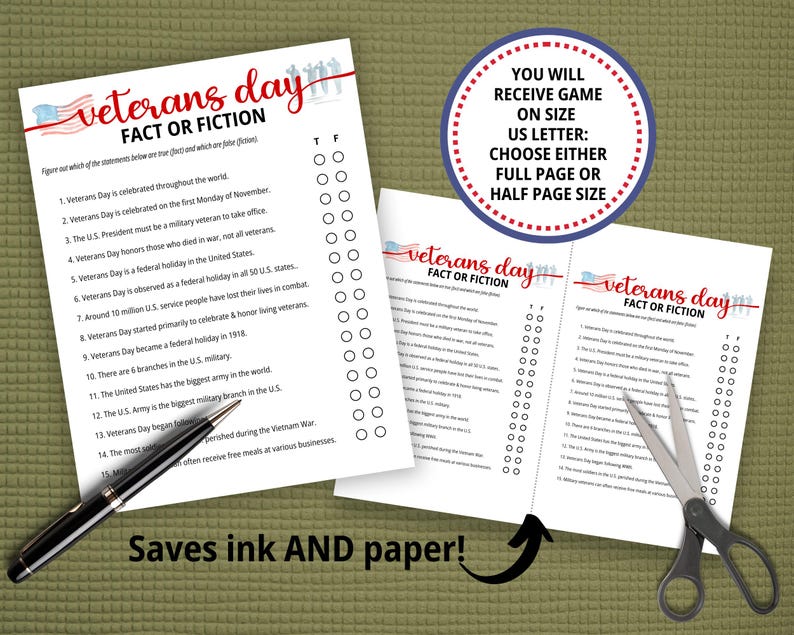 Veterans Day Fact or Fiction, Veterans Day Trivia, Veterans Day Games ...