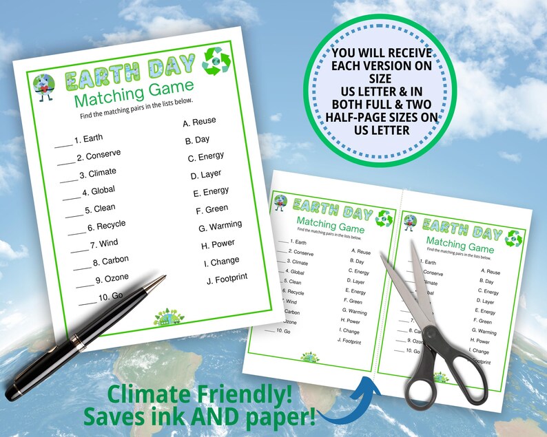 Earth Day Matching Game, Earth Day Games, Family Game Night, Games for ...