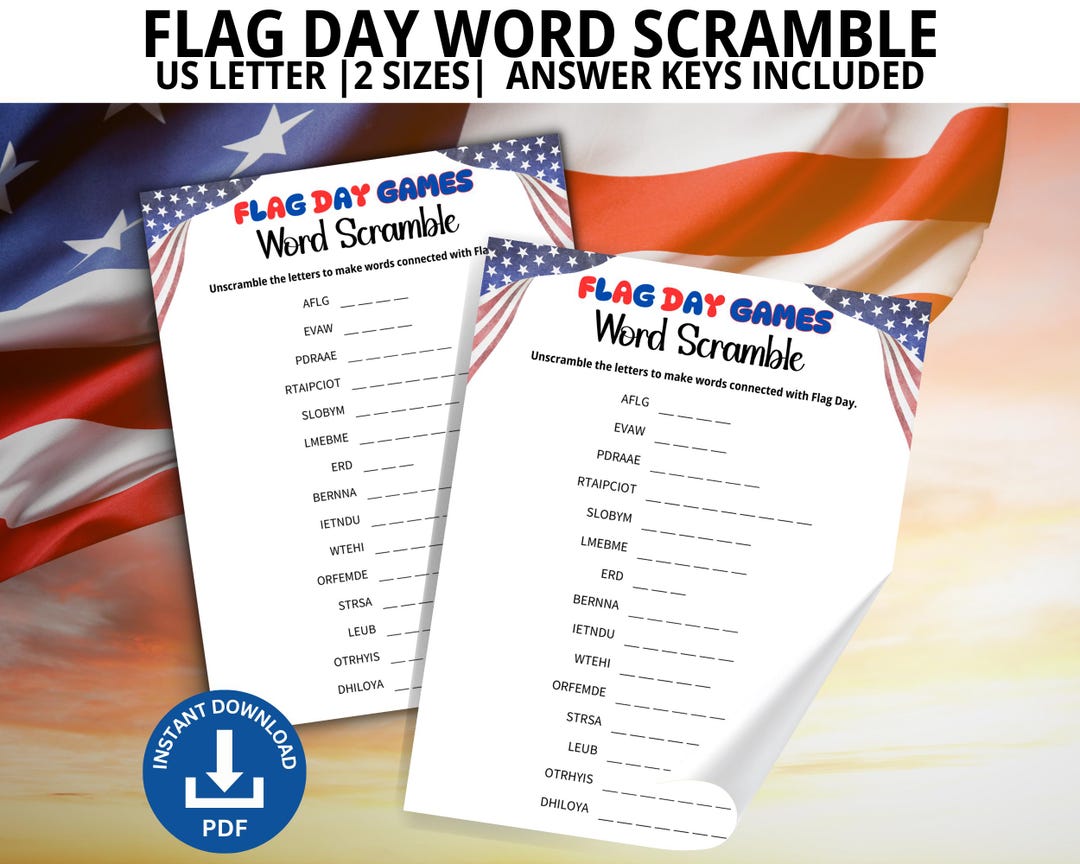 Flag Day Word Scramble, Flag Day Games, Patriotic Games, Icebreaker ...