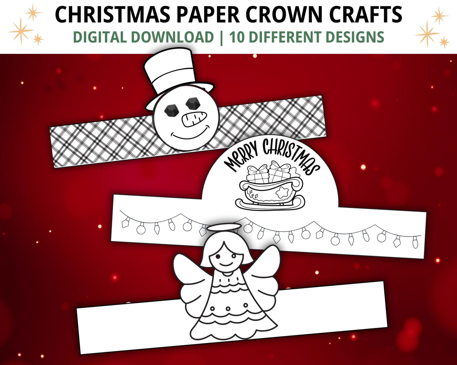 Christmas Paper Crowns, Christmas Coloring Craft, Downloadable DIY ...