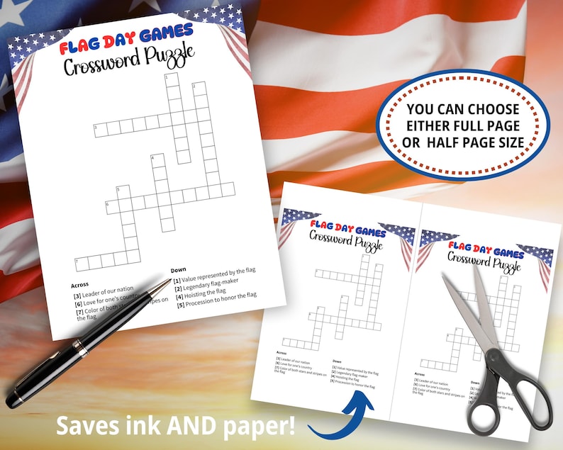 Flag Day Crossword Puzzle, Flag Day Games, Patriotic Games, Icebreaker ...