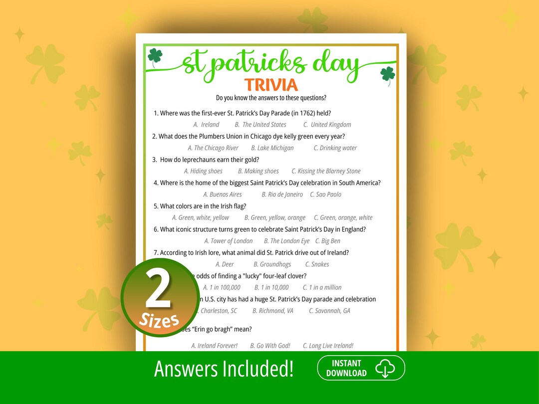 St Patricks Trivia, St Patricks Game, Classroom Activities, Family Game ...