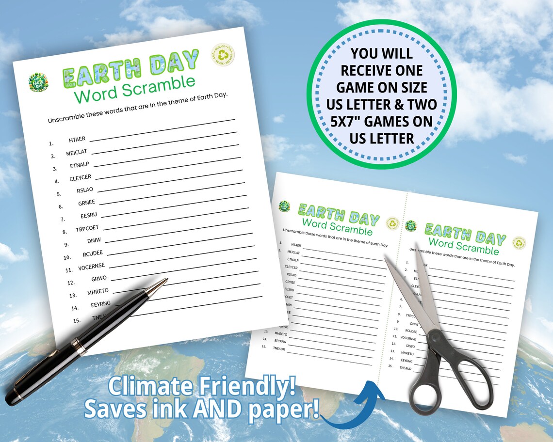 Earth Day Word Scramble Game, Earth Day Game, Family Game Night, Earth ...