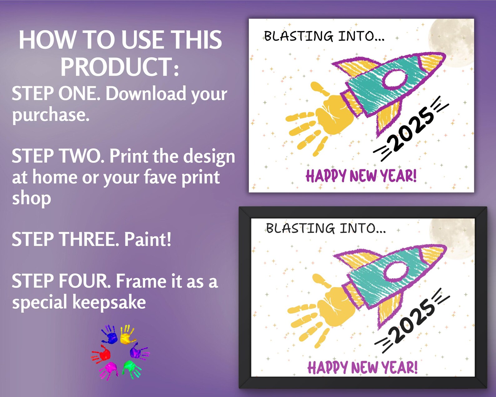 New Years Handprint Craft, Blasting Into 2025, Handprint Art, Winter ...