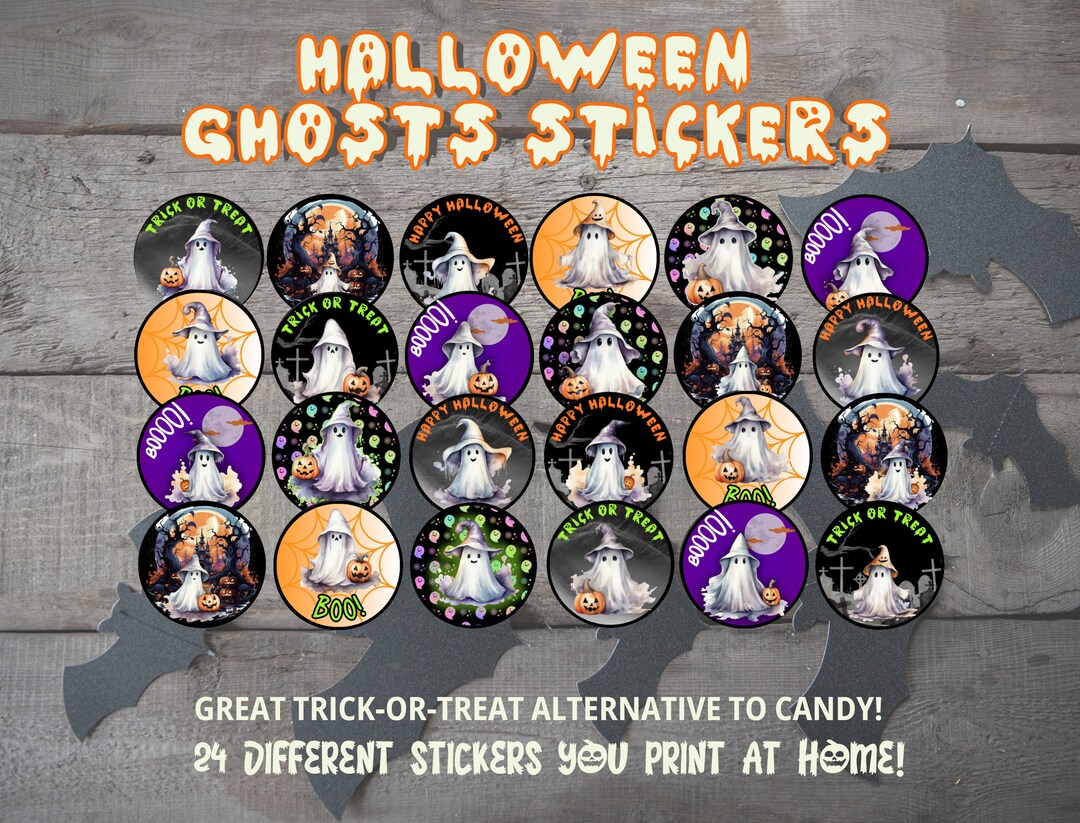 Printable Halloween Ghost Stickers, Cute Halloween Stickers, Halloween ...
