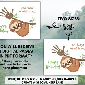 Birthday Sloth Craft, Sloth Handprint Craft, Birthday Handprint Art ...