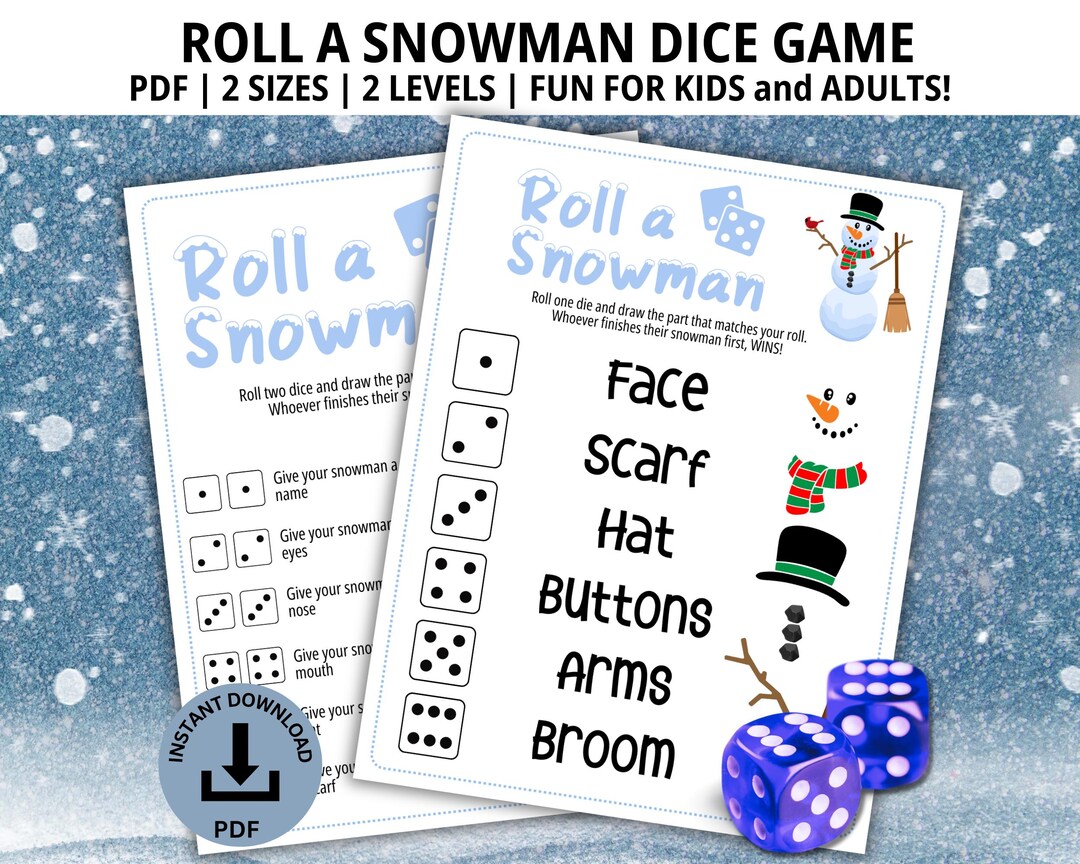 Roll a Snowman Game, Dice Drawing Game, Christmas Dice Game, Christmas ...