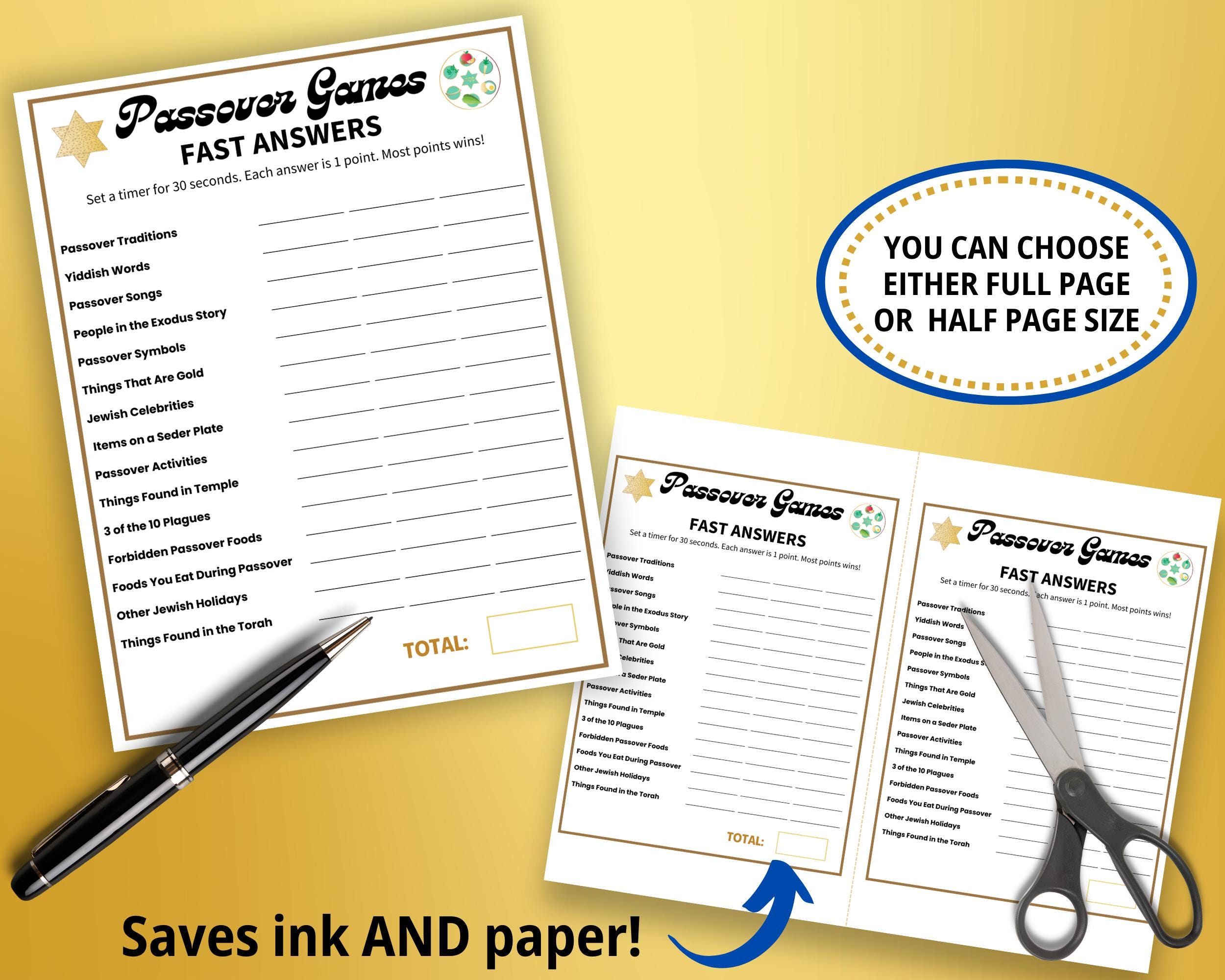 Passover Fast Answers Game, Passover Games, Jewish Games, Passover ...