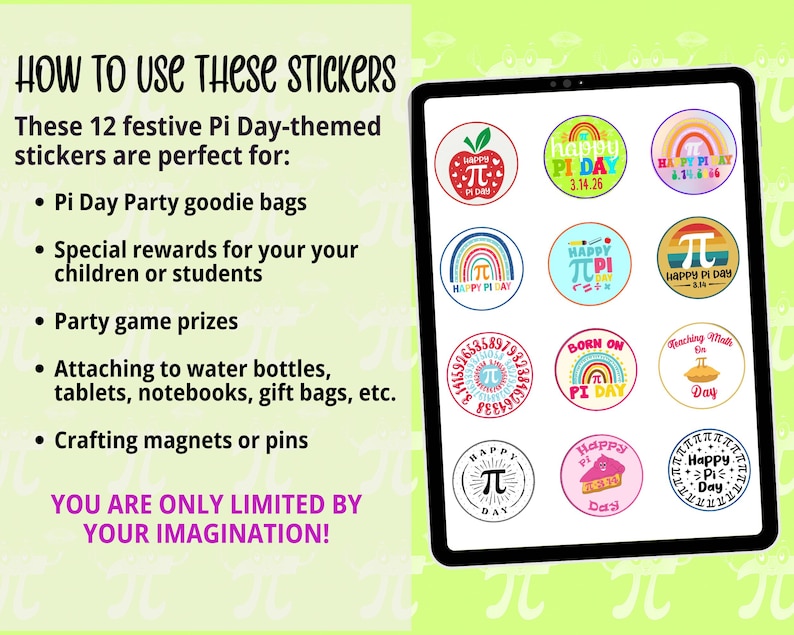 Pi Day Stickers, Printable Stickers, Pi Day Download, Math Pi Day, Math ...